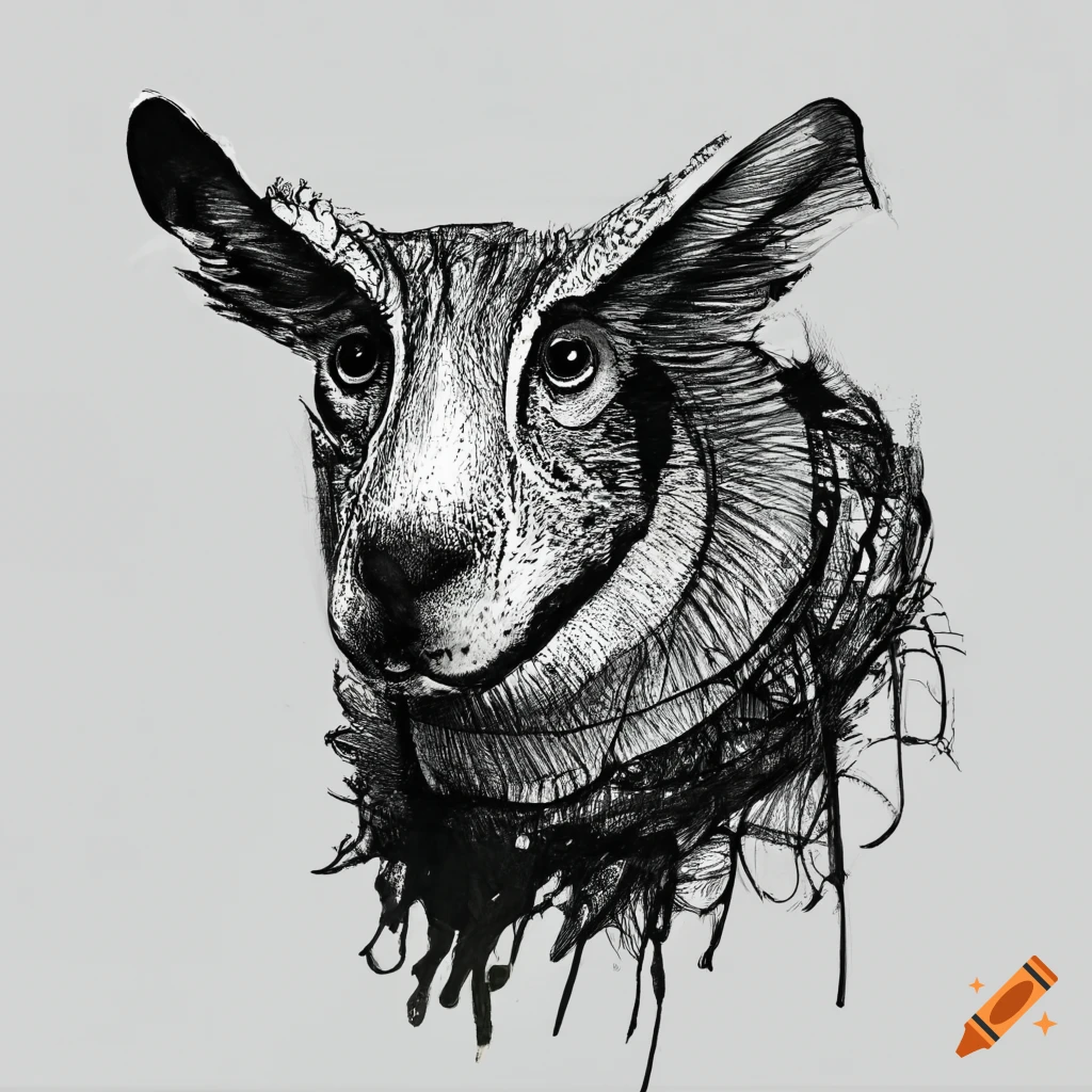 Abstract animal drawn with black ink on white background on Craiyon
