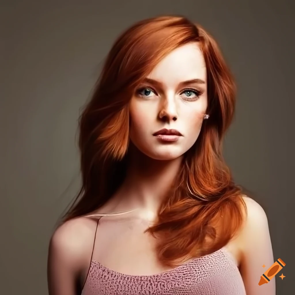 Beautiful Young Woman Shoulder Length Auburn Hair Very Light Freckles
