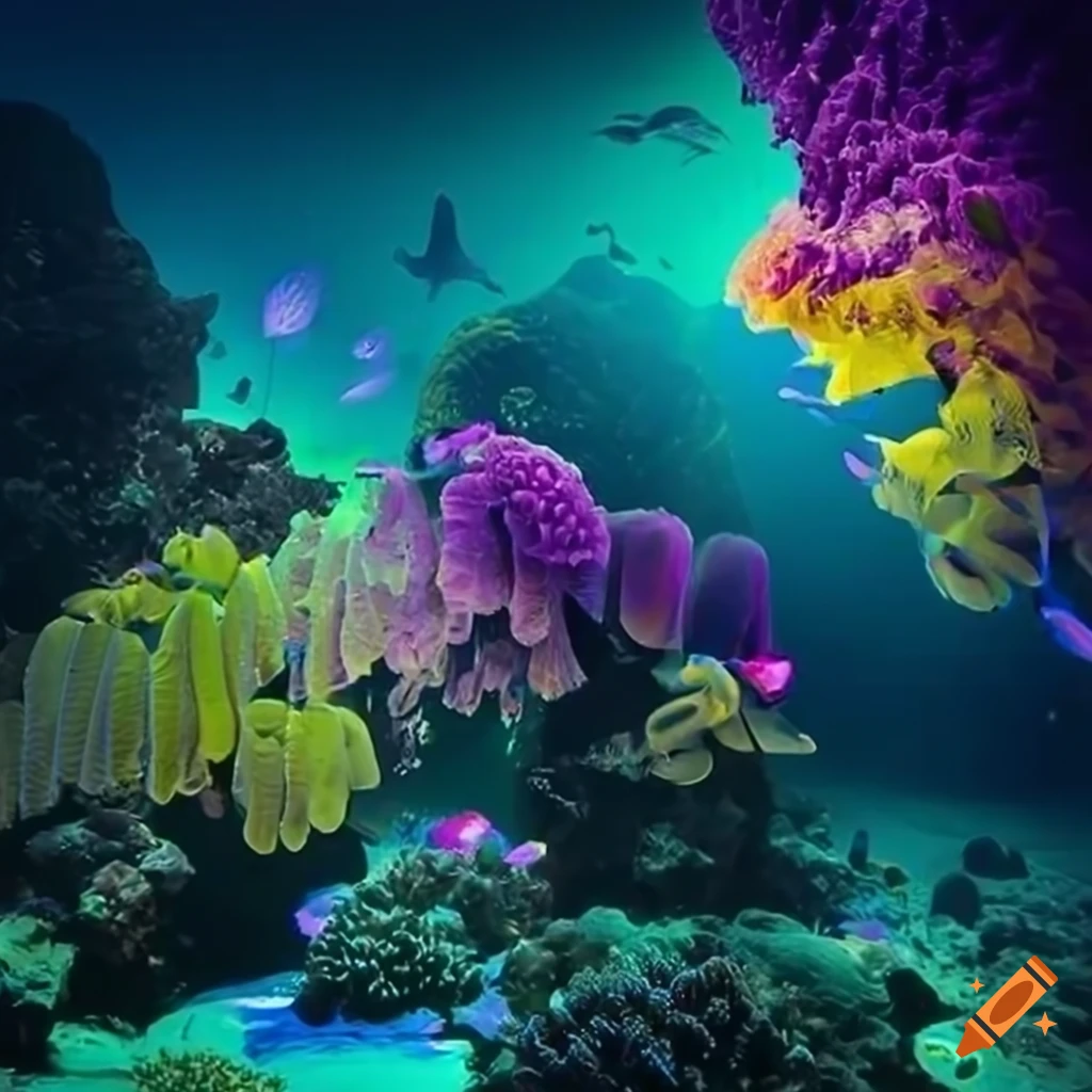 Submerge into a vibrant underwater realm, where a kaleidoscope of ...