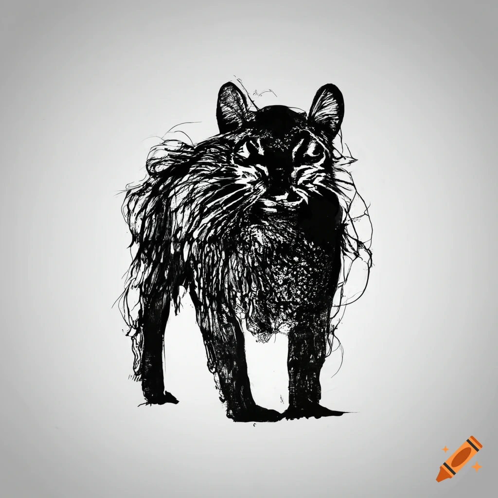 Abstract animal drawn with black ink on white background