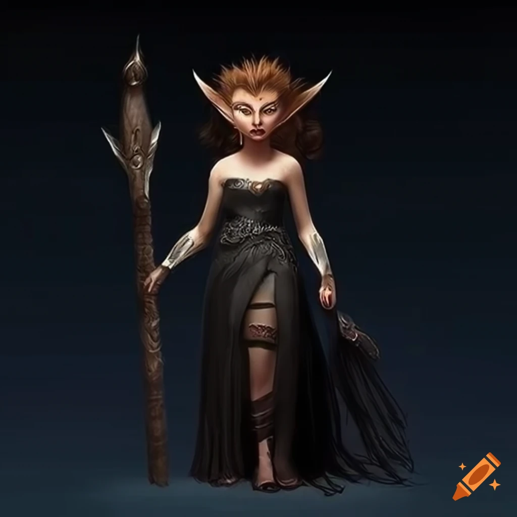 Create the full body photo of a brave and graceful black skinned elf on ...