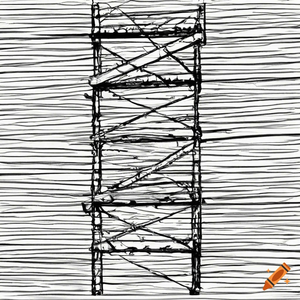 Scaffolding drawing in black and white