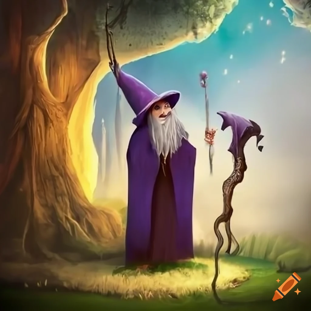 A magical, fantasy-inspired scene with a wizard holding a wand on Craiyon