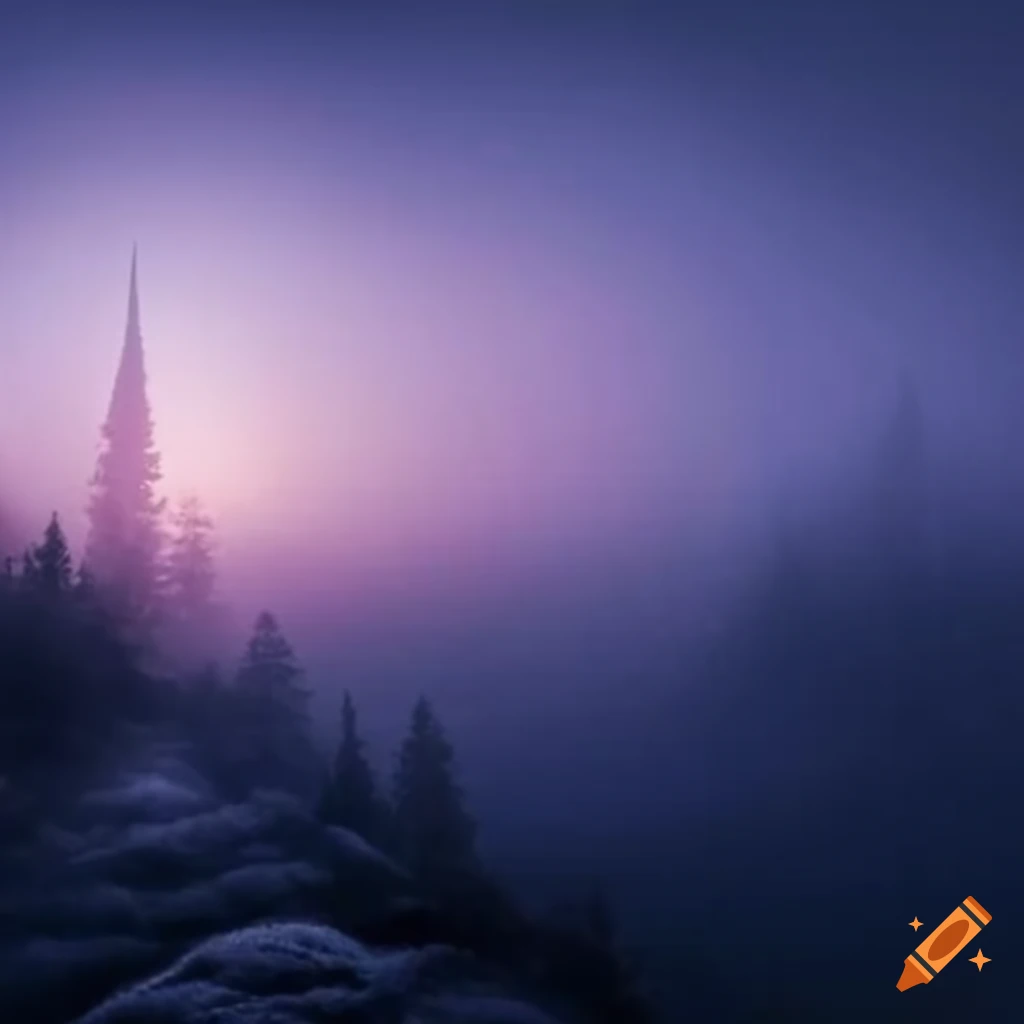 Create the photo of a magic land in the fog