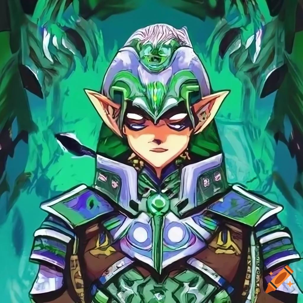 Anime elf sentry guard sentinel wearing white and green metal and ...