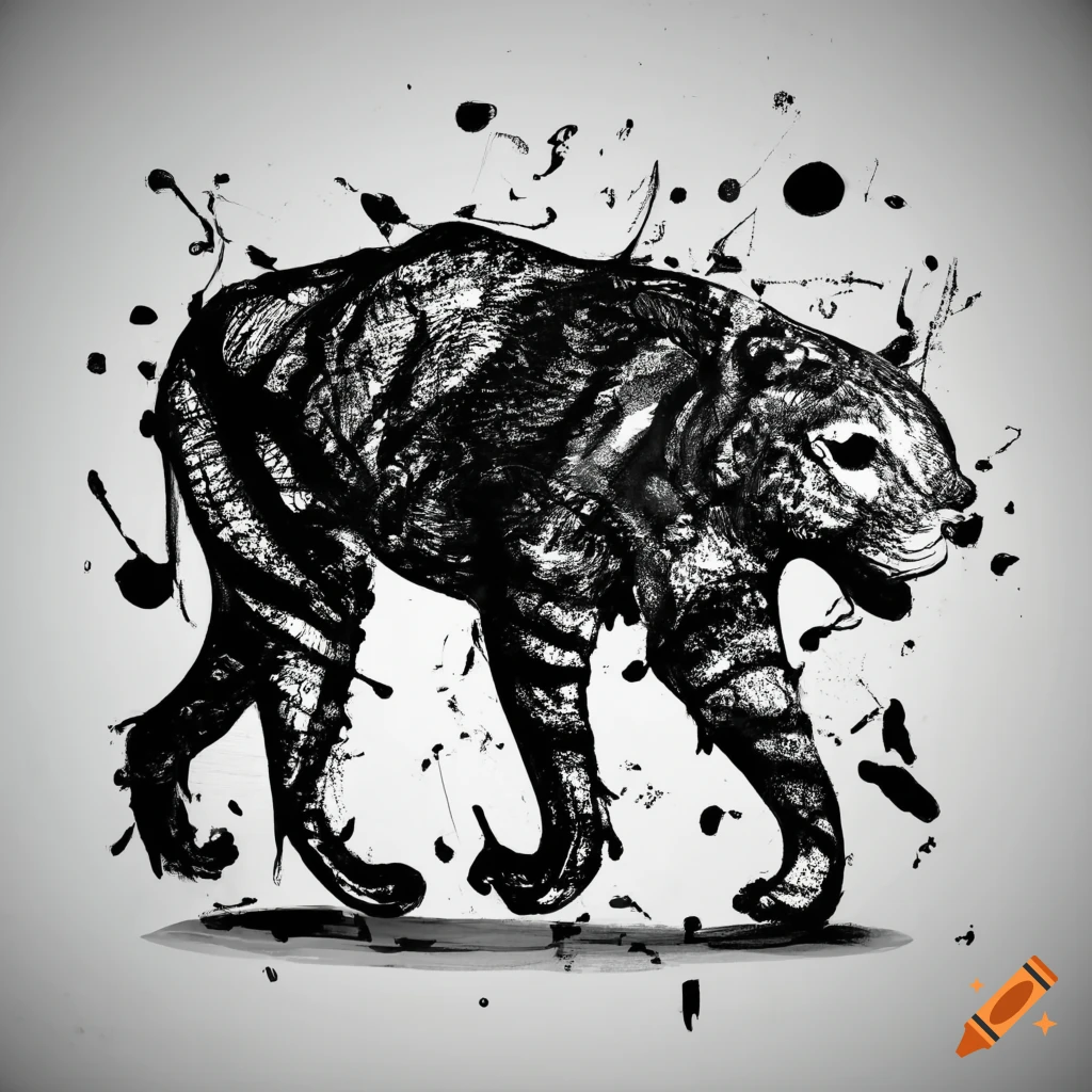 Abstract animal drawn with black ink on white background