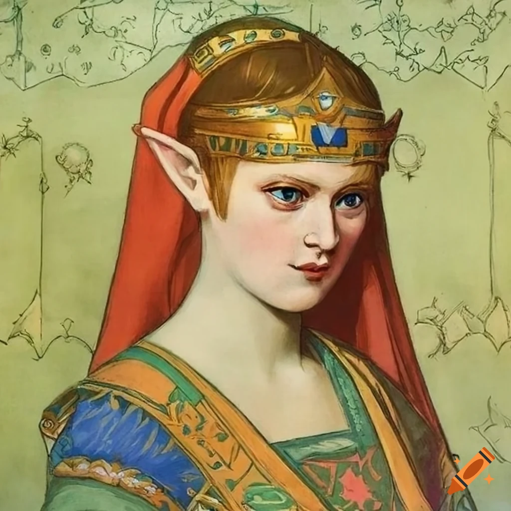 Portrait of princess zelda from the legend of zelda, 1899 illustration ...