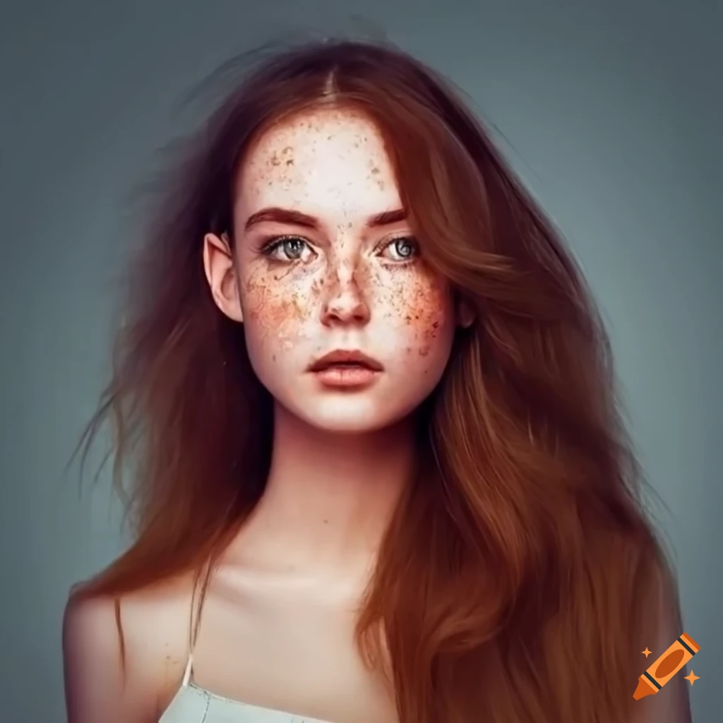 Beautiful Young Woman Shoulder Length Hair Very Light Freckles