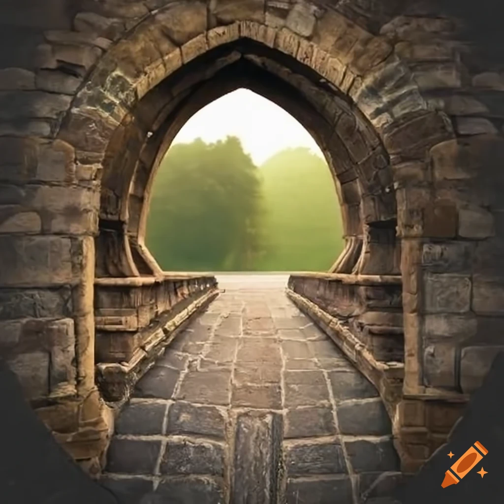 Ancient stone gate after bridge