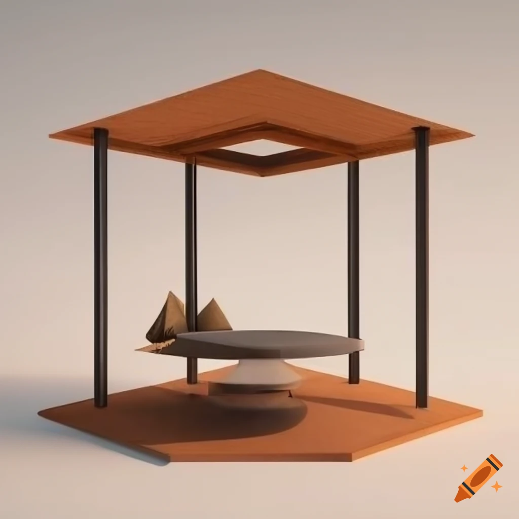 Cubist inspired gazebo with clean lines and geometric shapes, 3d hyperralistic render, landscape ...