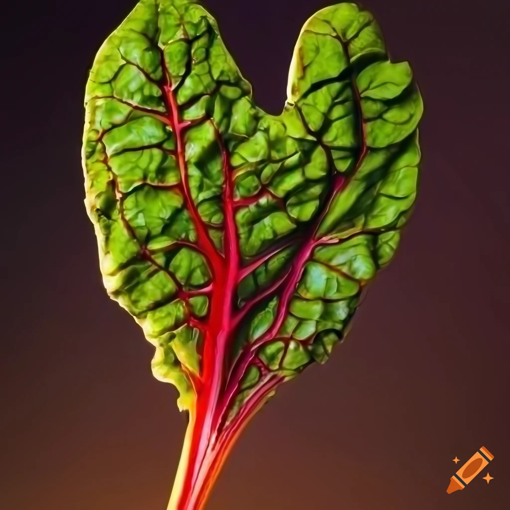Crisp chard leaves with intricate veins, in the shape of a heart, ultra ...