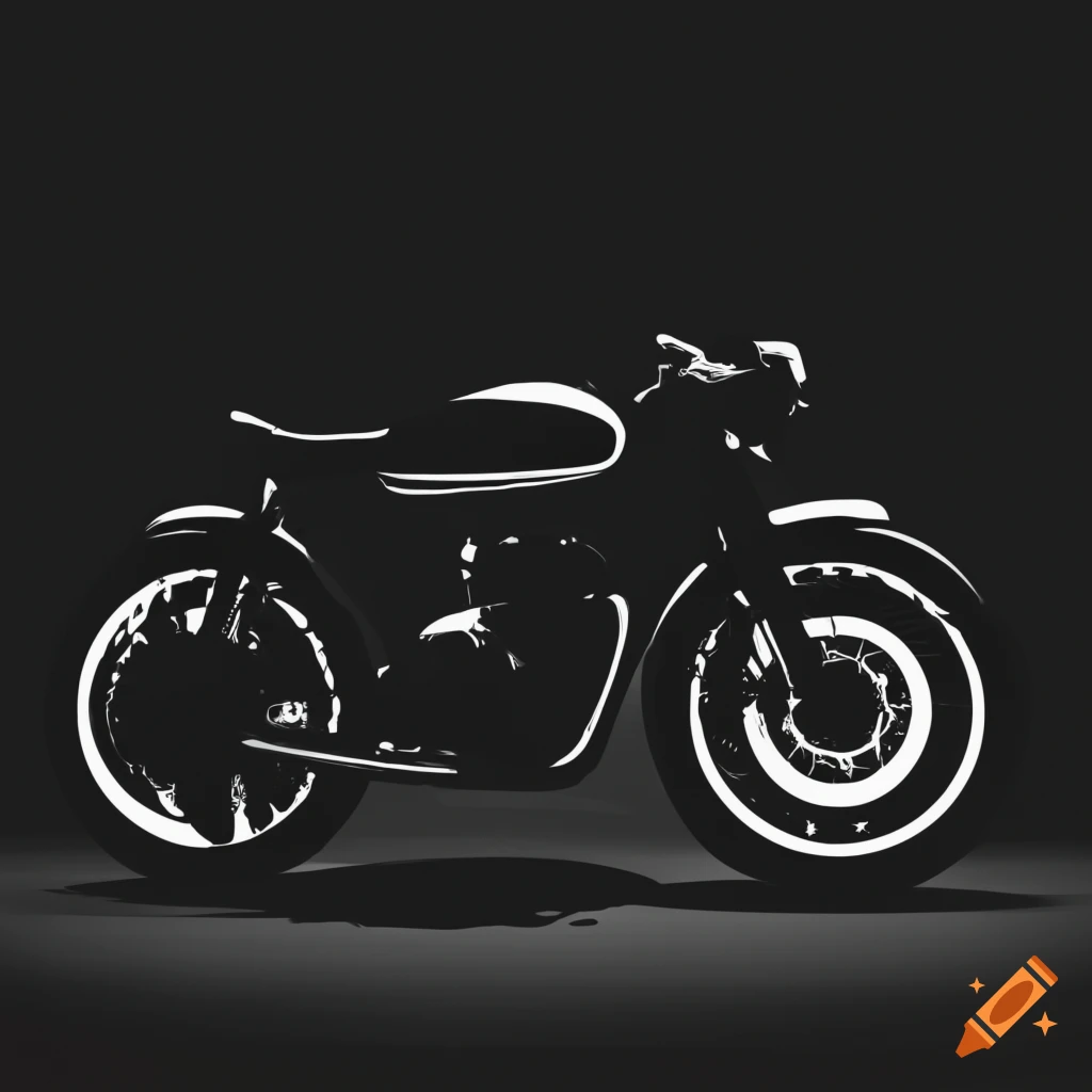 Side view of cafe racer silhouette only with thin black lines