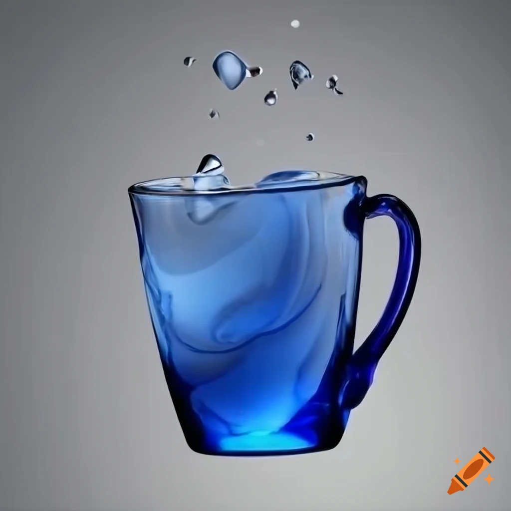 Blue mug glass floating in the air on white background