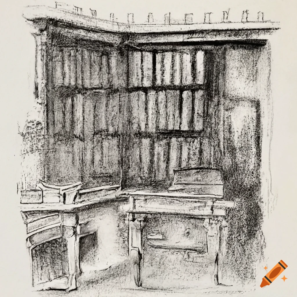 Victorian era rural library charcoal drawing on Craiyon
