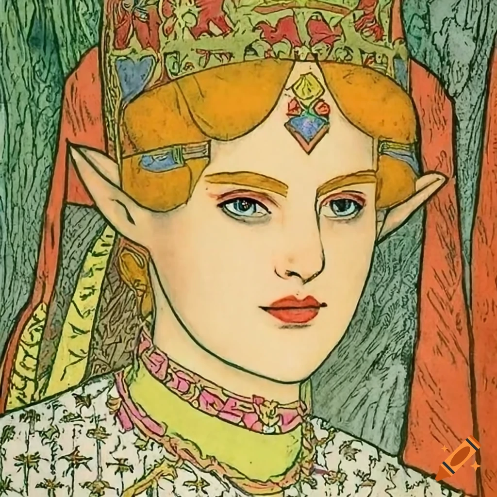 Portrait of princess zelda from the legend of zelda, 1899 illustration ...