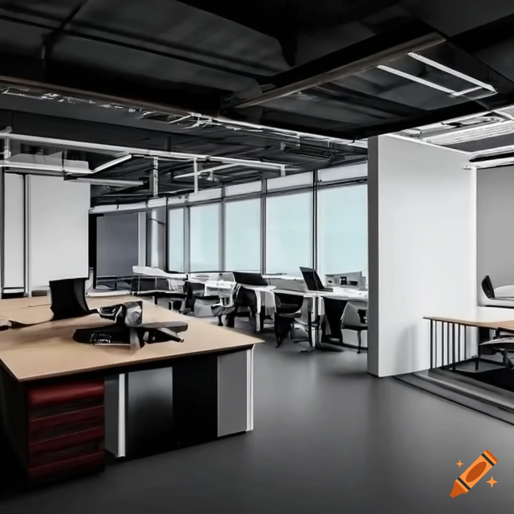 Modern office with spacious design and team collaboration desks in the ...