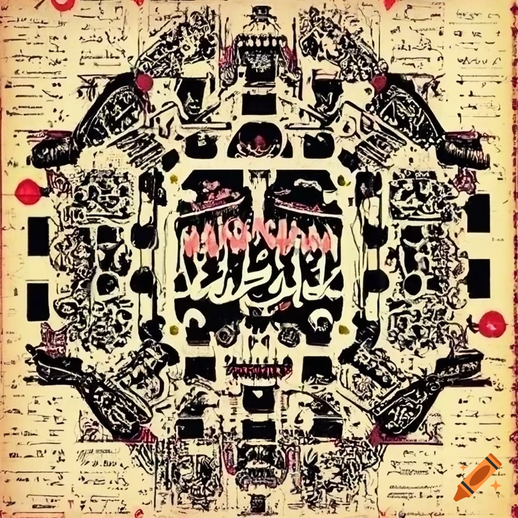Vintage detailed complex arabic educational poster with prominent ...