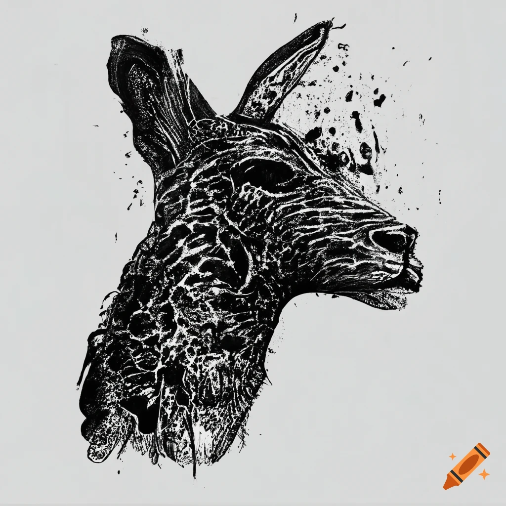 Abstract animal drawn with black ink on white background