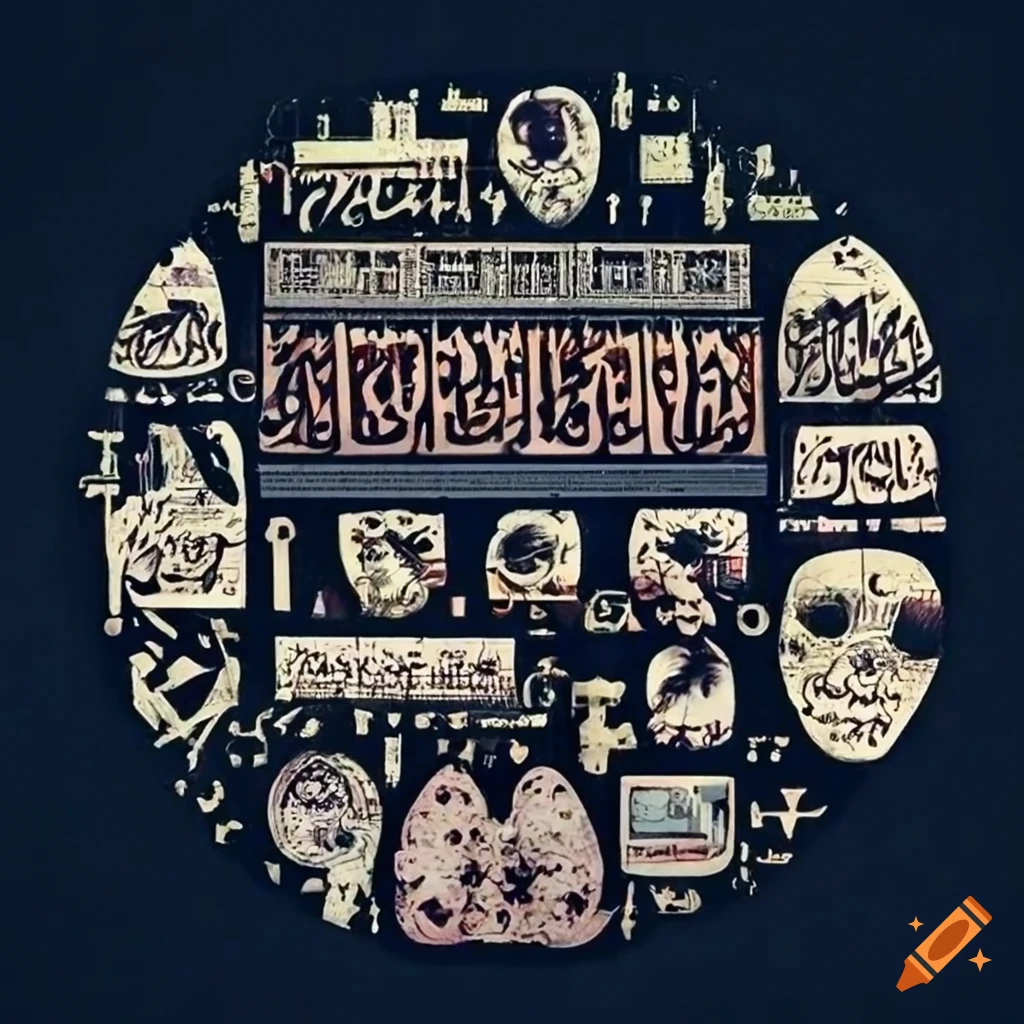 Vintage detailed complex arabic educational poster with prominent ...