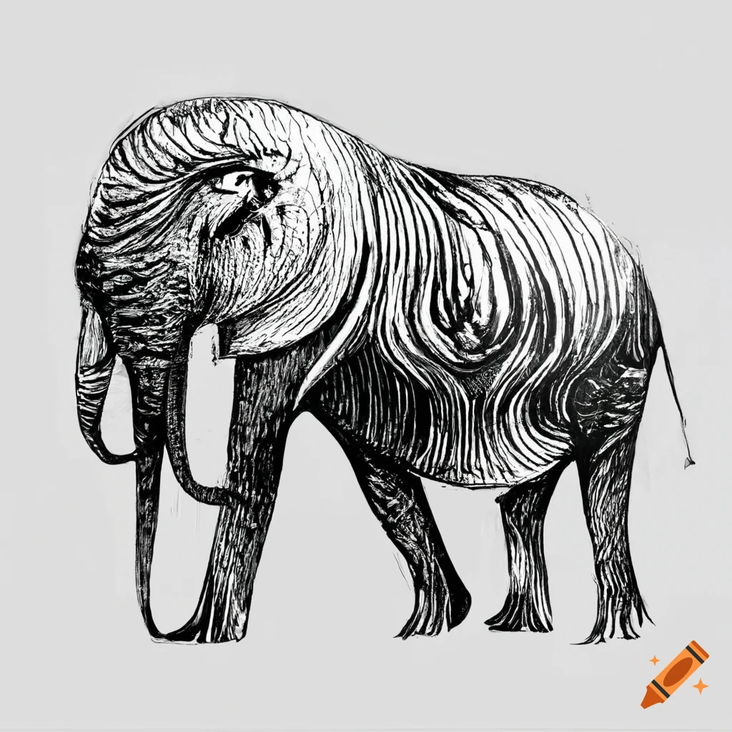 Abstract animal drawn with black ink on white background no human