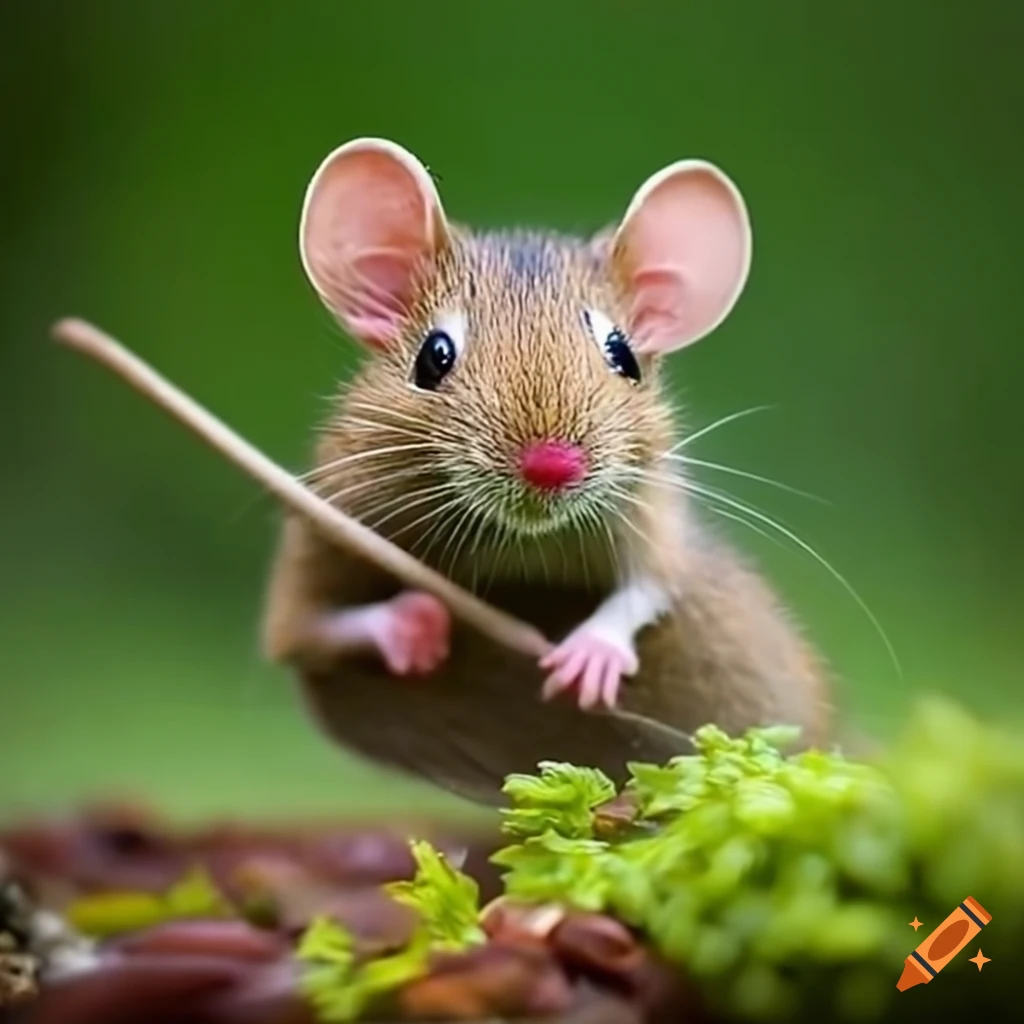 Cute scamp mouse stealing herbs