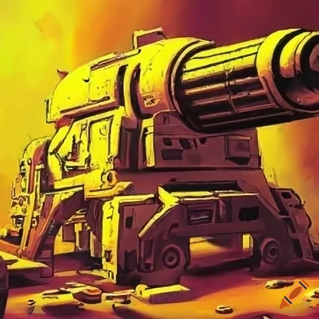 70s sci fi artillery yellow art