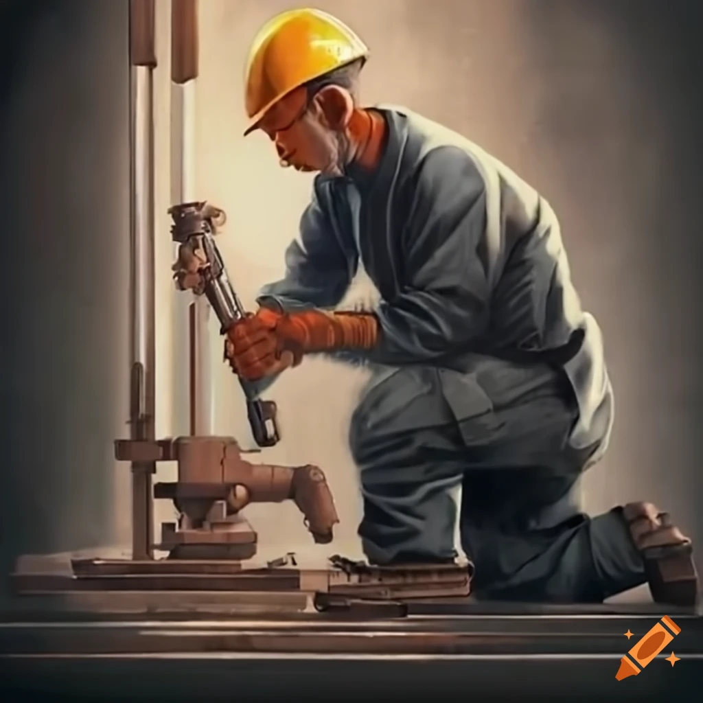 A man working on drilling equipment in an industrial site on Craiyon
