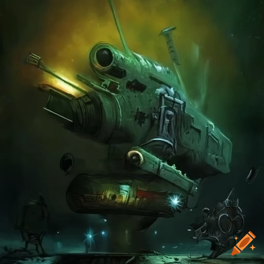 70s sci fi artillery green art
