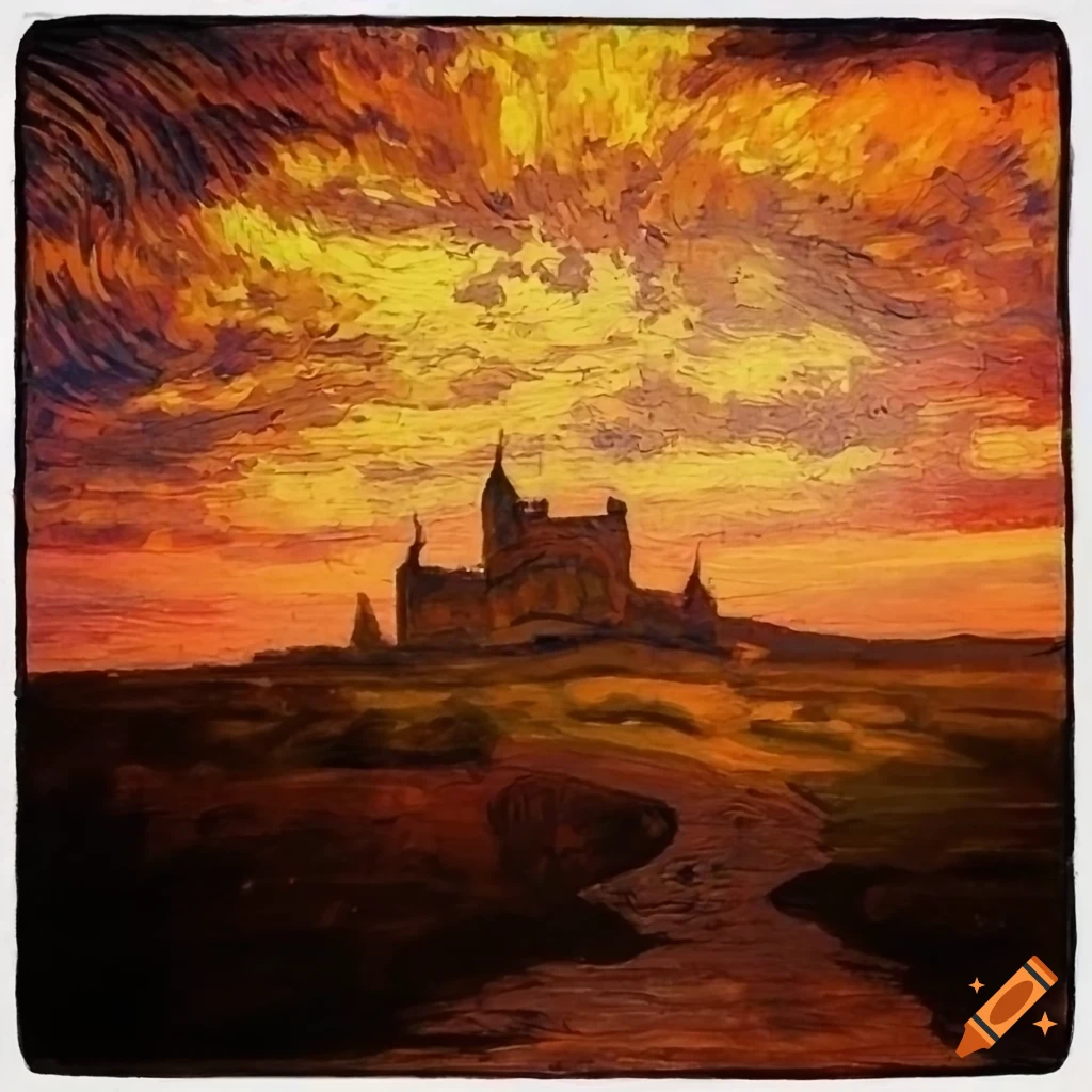 Castle, colourful, clouds, sunset, van gogh on Craiyon
