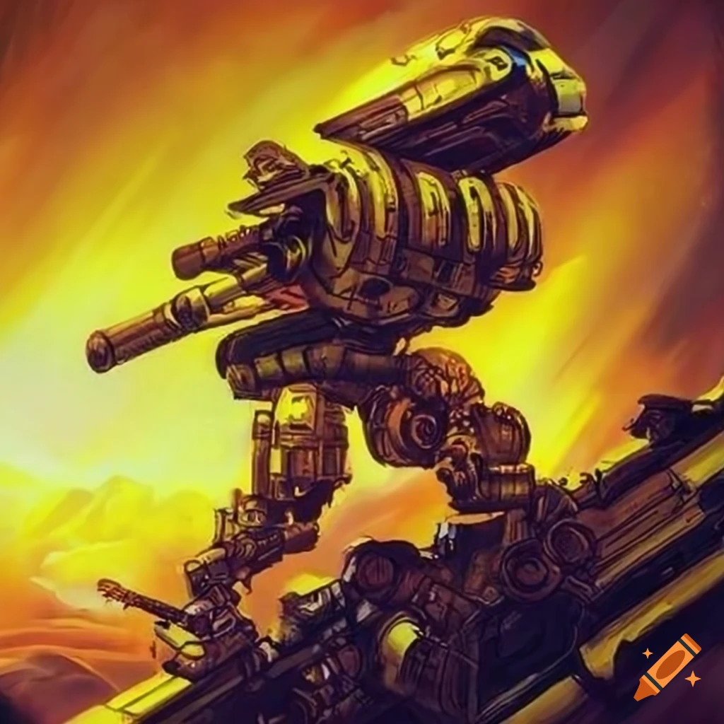 80s sci fi yellow artillery art on Craiyon