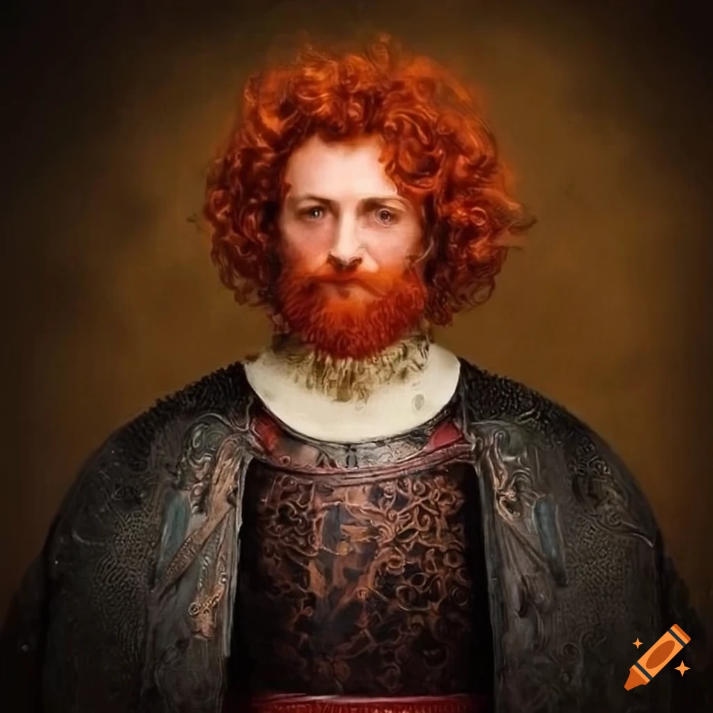 Portrait of an italian renaissance knight with short curly red hair and ...