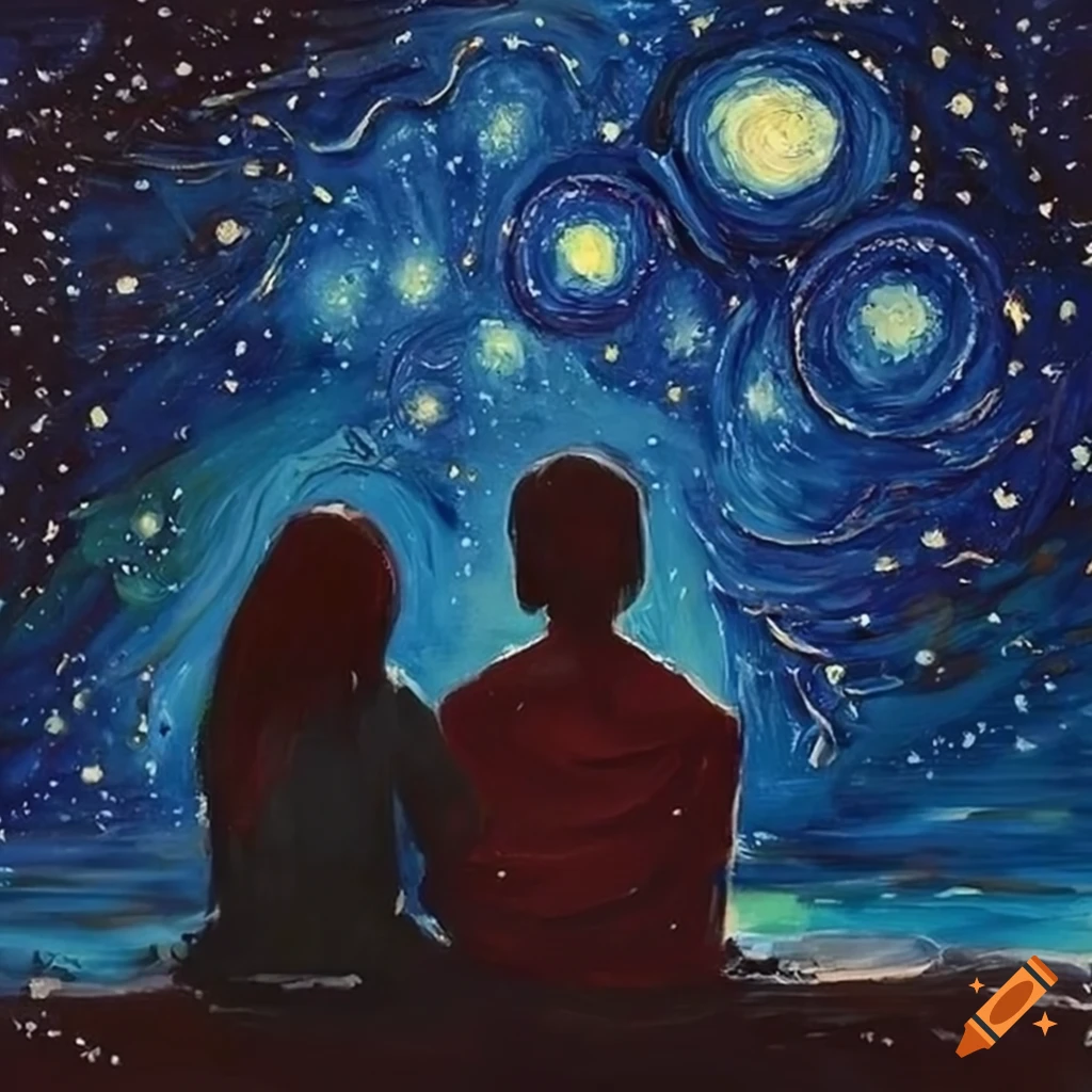 Couple watching starry nights painting on Craiyon