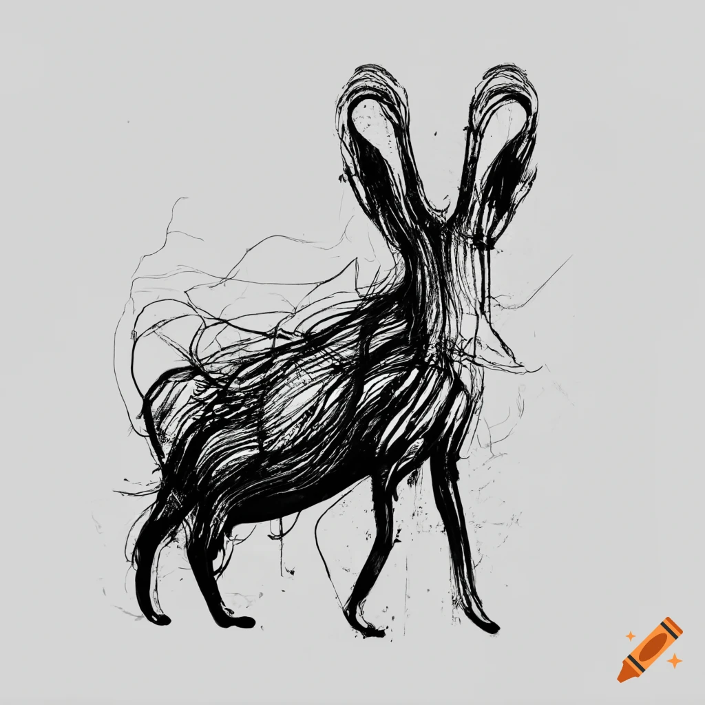 Abstract animal drawn with black ink on white background