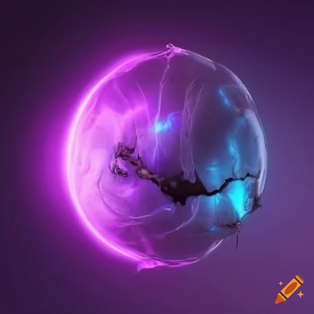 A mysterious staff emitting electric purple energy from a cracked orb