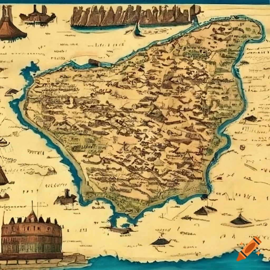 Map of a medieval middle-eastern port town on Craiyon