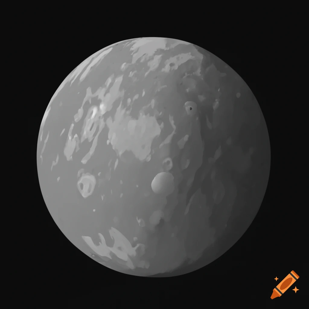Simple digital drawing of a small grey rocky planet with some craters ...