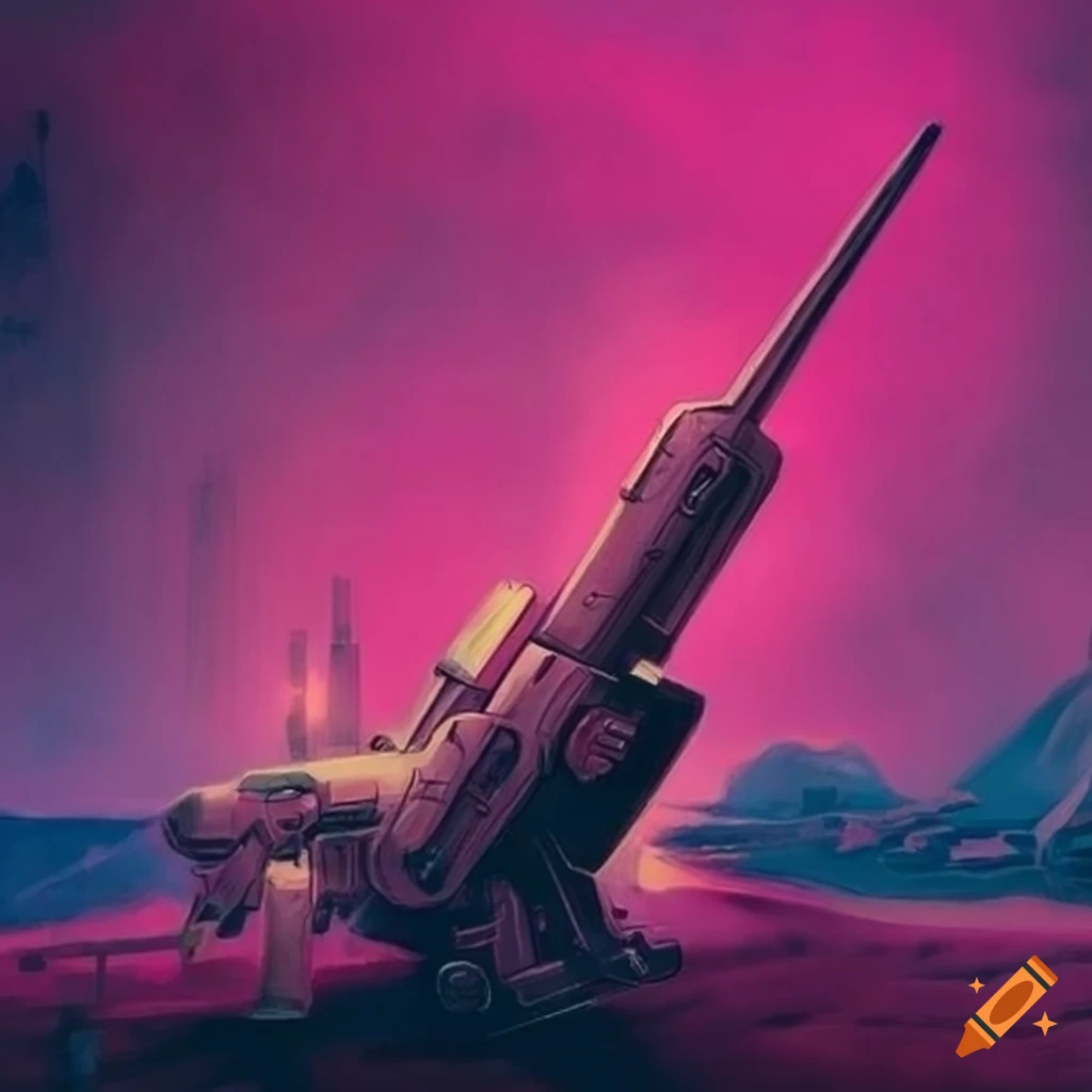 70s sci fi artillery pink art on Craiyon