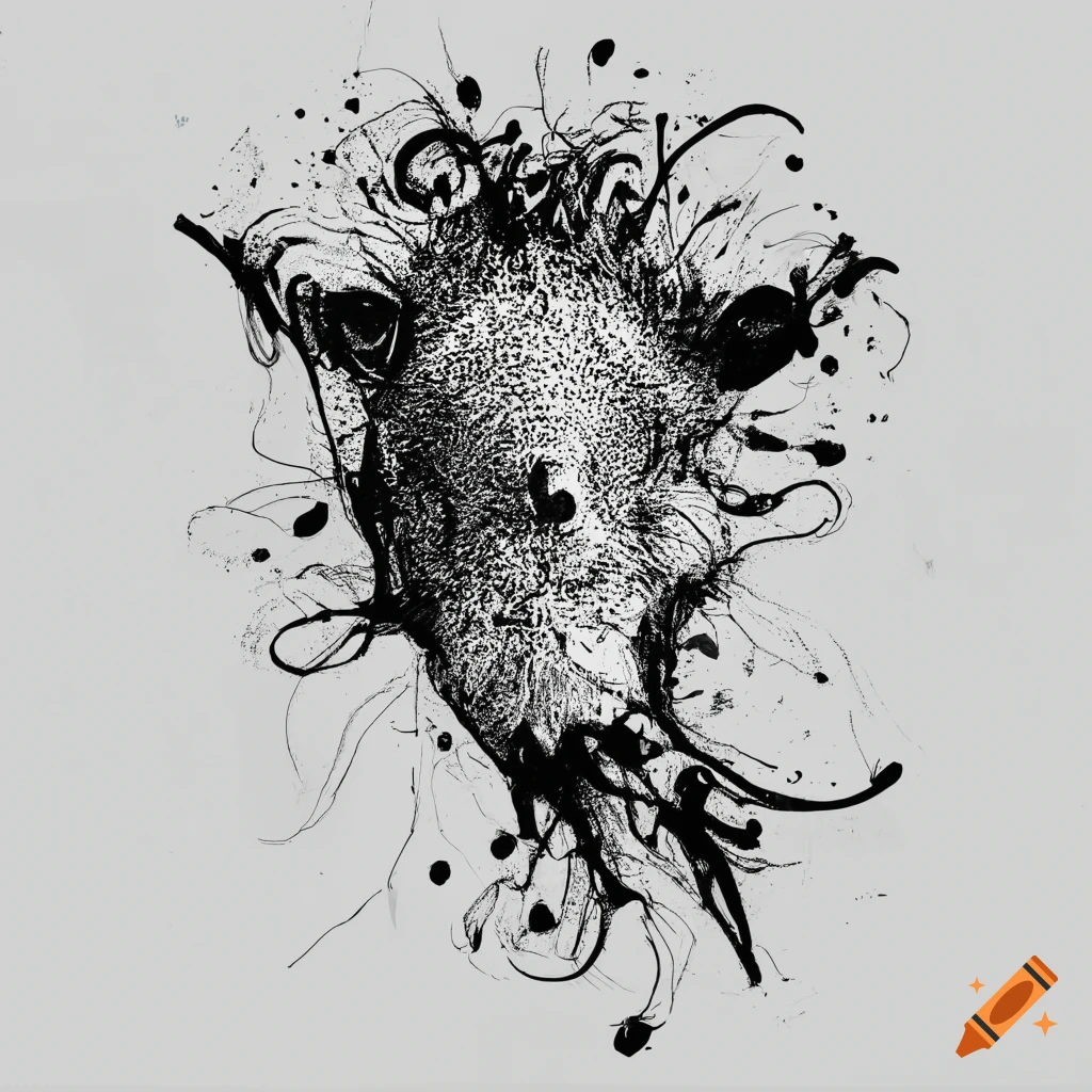 Abstract animal drawn with black ink on white background