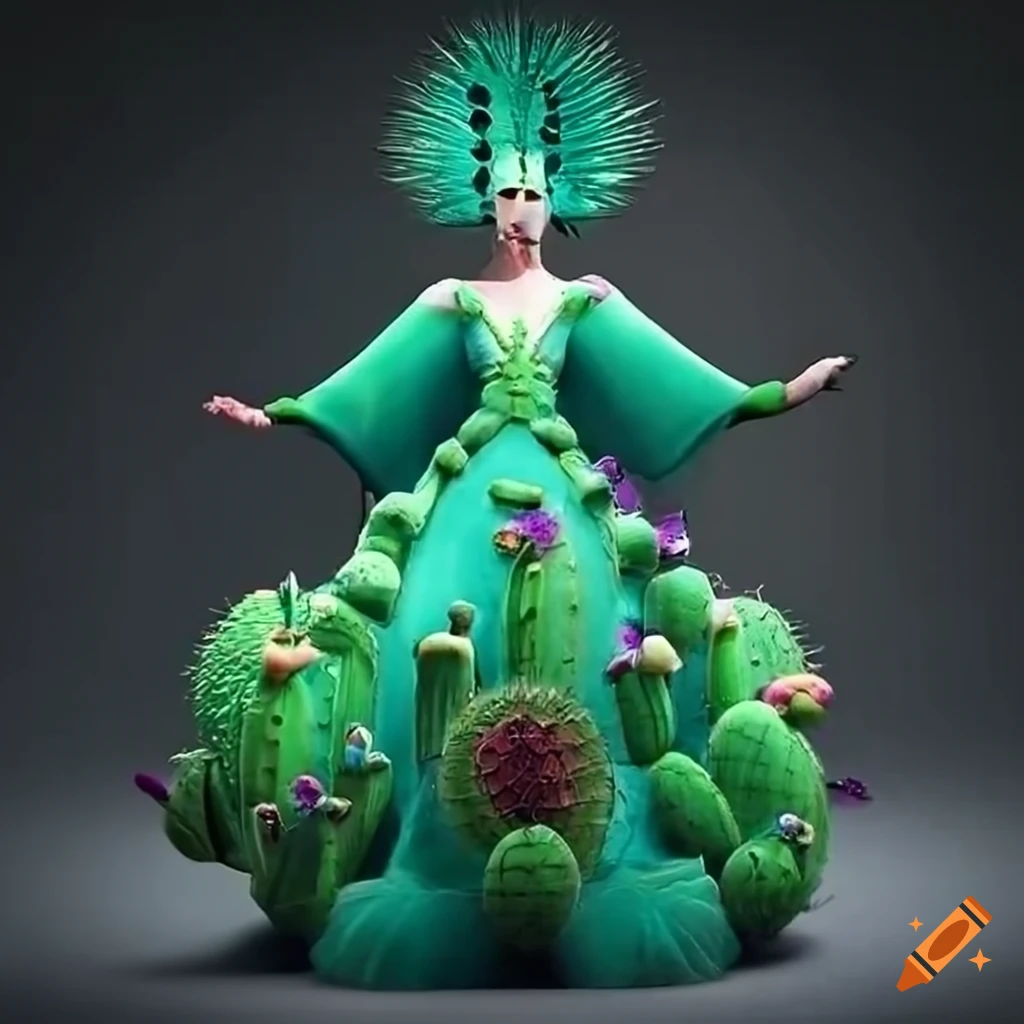 Avant garde cactus inspired high fashion couture gown