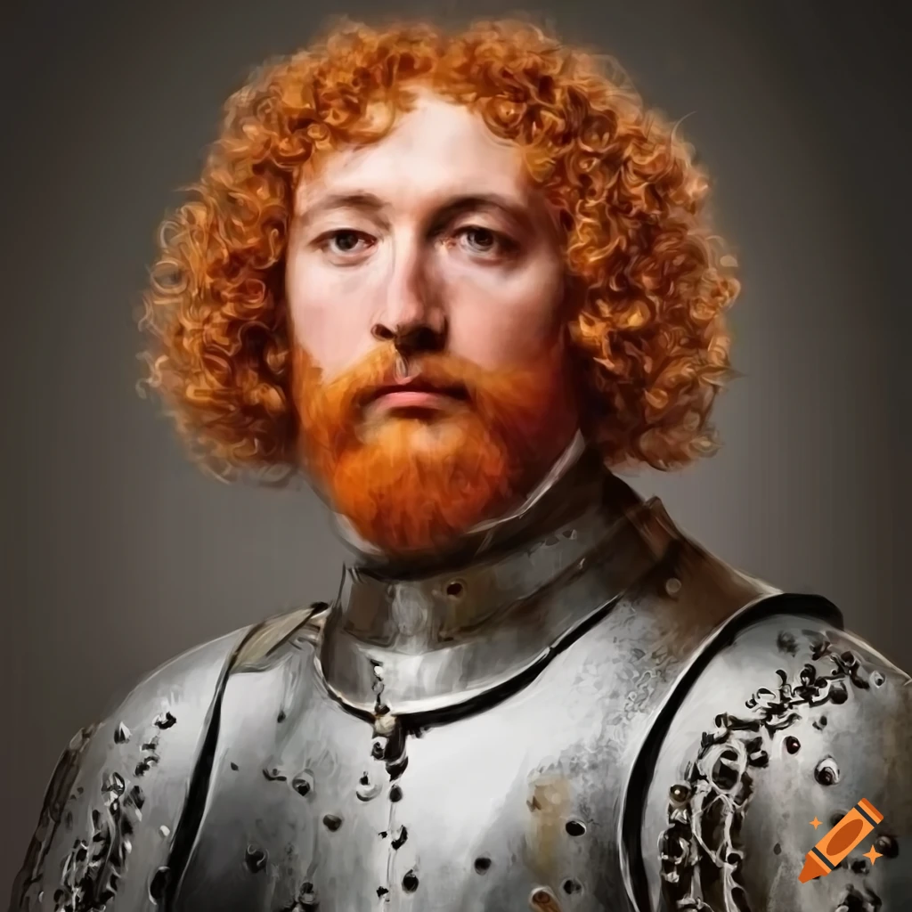 Portrait of an italian renaissance knight with short curly red hair and ...