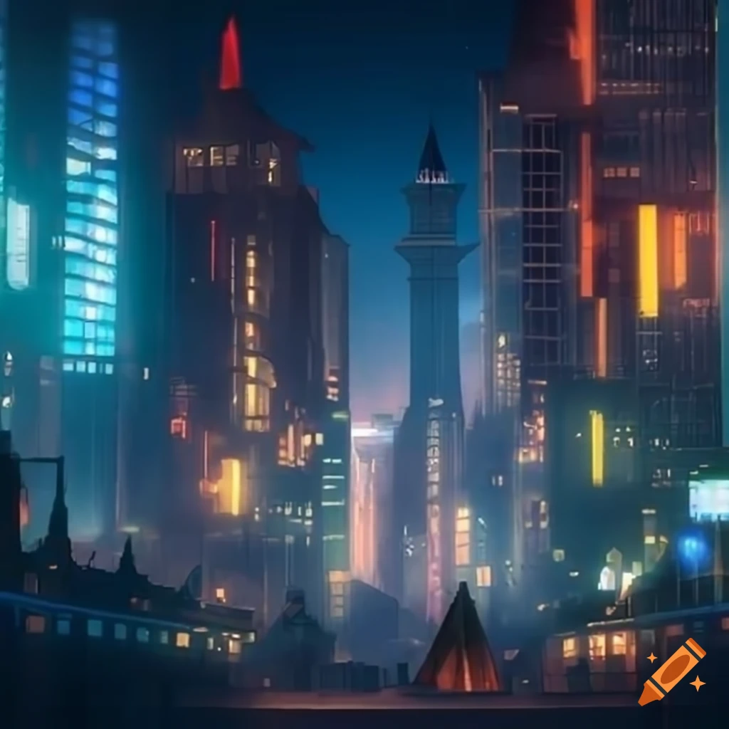 Midgar city art from final fantasy vii in anime style on Craiyon