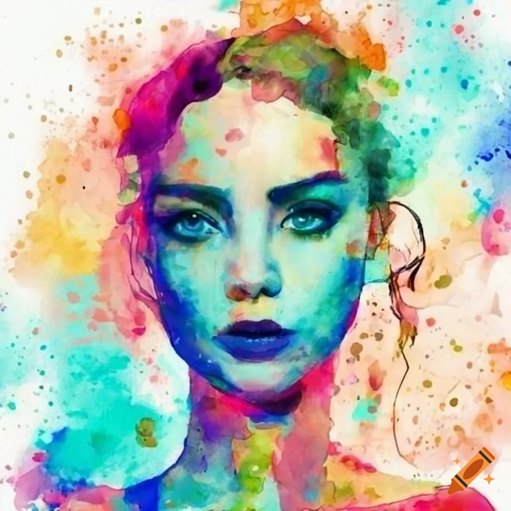 Colorful portrait of a woman in abstract watercolor style on Craiyon