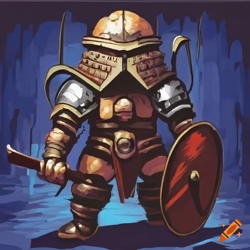 90's anime, dwarf warrior with heavy dwarven metal armor over dwarven ...