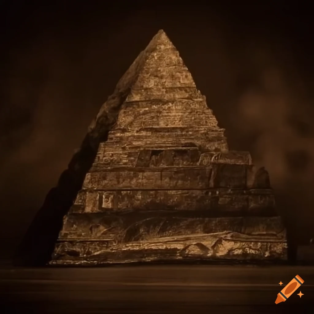 Realistic pyramid engraving, graved on a temple
