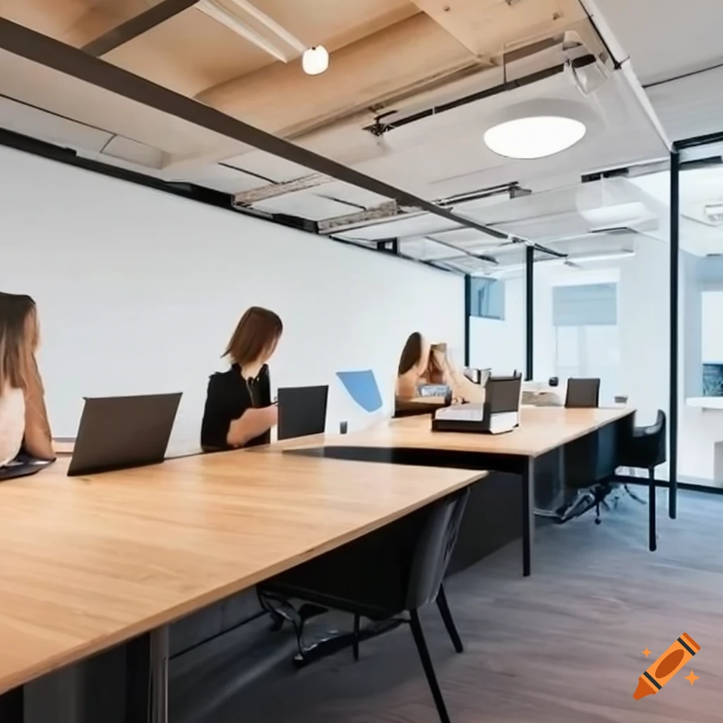 Modern office with spacious design and team collaboration desks in the ...