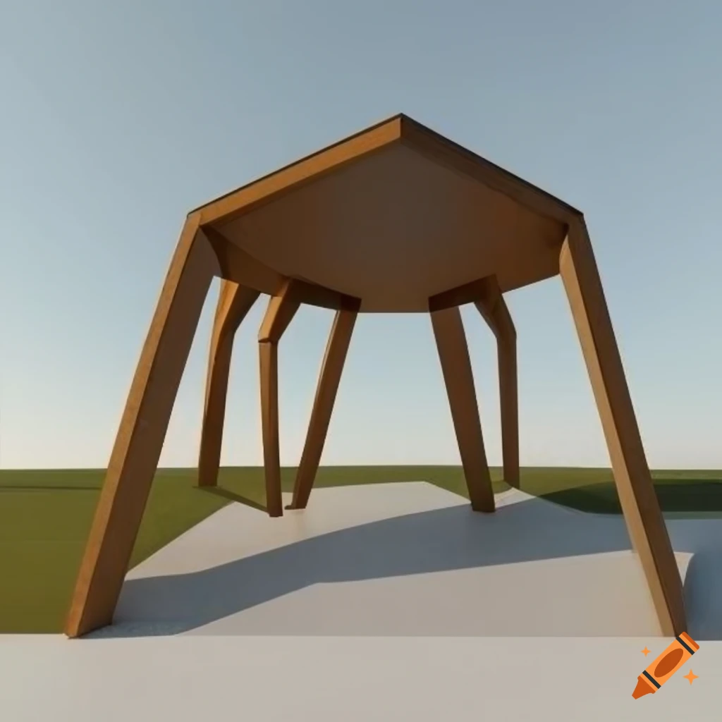 Cubist inspired gazebo with clean lines and geometric shapes, 3d hyperralistic render, landscape ...