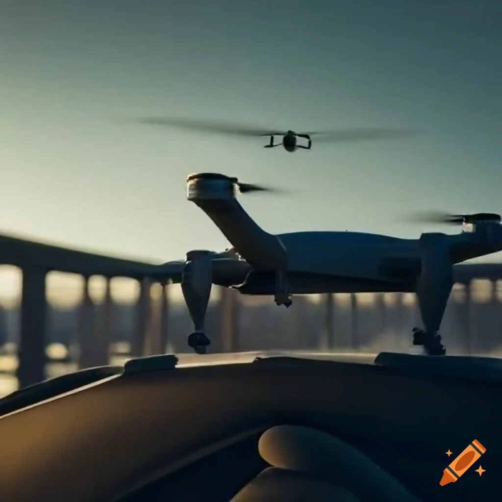 A bridge and a uav air drone inspecting the bridge on Craiyon