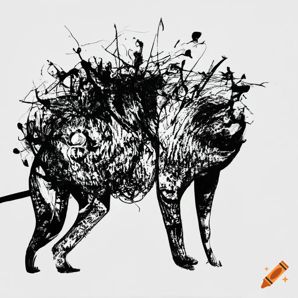 Abstract animal drawn with black ink on white background