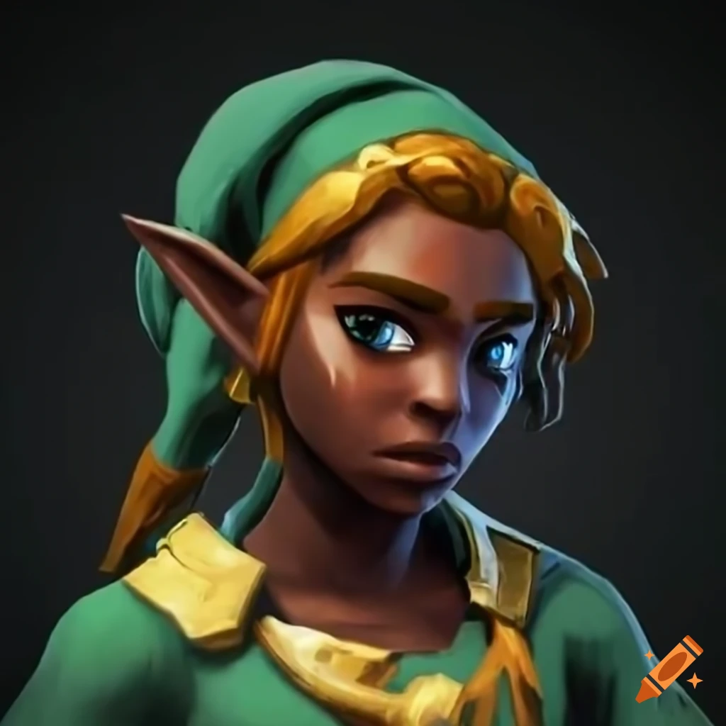 Dark skin African American link with hat from legend of Zelda in ...