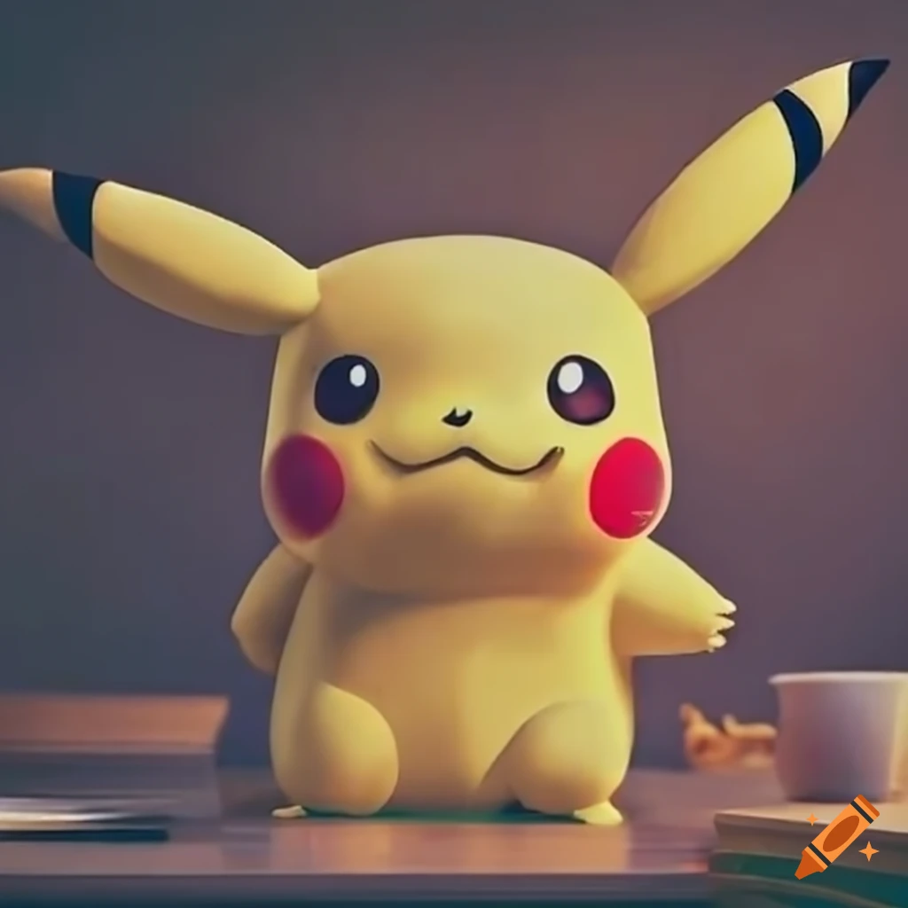 Pikachu working at the bar happy